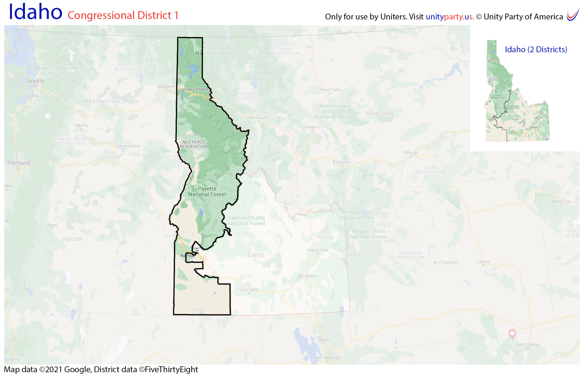 State of Idaho Congressional District Maps - Unity Party