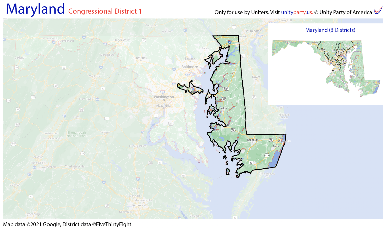State of Maryland US Congressional District Maps - Unity Party